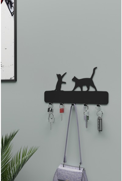 Lamizon Iki Kedi Figürlü Anahtarlık Askısı, Anahtar Askılığı Düzenleyici