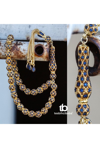 Tesbihcibaba Mavi Zirkon Taş Işlemeli Gümüş Tesbih TB6613