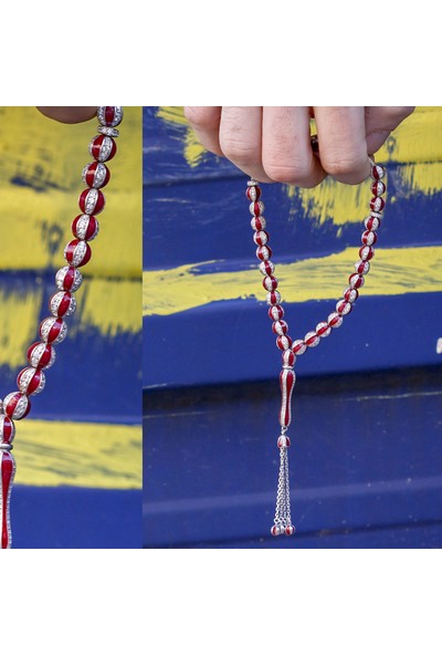 Tesbihcibaba Mine Işlemeli Çift Renk 925 Ayar Gümüş Tesbih TB9127 Tesbihcibaba Mine Işlemeli Çift Renk 925 Ayar Gümüş Tesbih TB9127