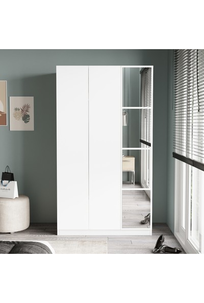 Yurudesign New Home 3 Kapaklı Çekmeceli Aynalı Gardırop Elbise Dolabı Beyaz Hm1-W Yurudesign New Home 3 Kapaklı Çekmeceli Aynalı Gardırop Elbise Dolabı Beyaz Hm1-W