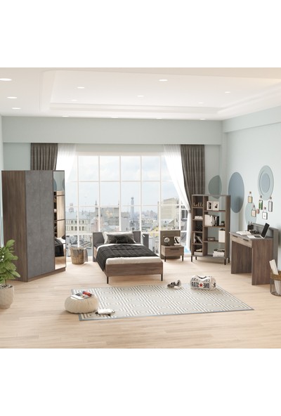 Yurudesign New Home Genç Odası Takımı 5'li Set Beton-Kahve HM12-CG Yurudesign New Home Genç Odası Takımı 5'li Set Beton-Kahve HM12-CG