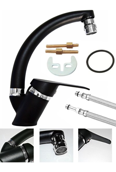 Armilla Armatür 360 Derece Hareketli Başlıklı Siyah Krom Mix Kuğu Banyo Lavabo Musluğu Çeşmesi Bataryası Armilla Armatür 360 Derece Hareketli Başlıklı Siyah Krom Mix Kuğu Banyo Lavabo Musluğu Çeşmesi Bataryası