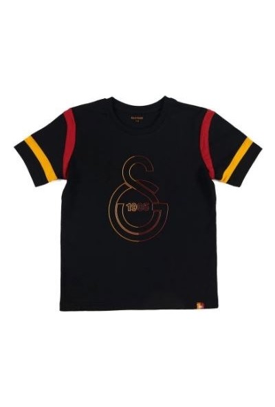 Galatasaray Orijinal Lisanslı Çizgili Logo Siyah Tshirt