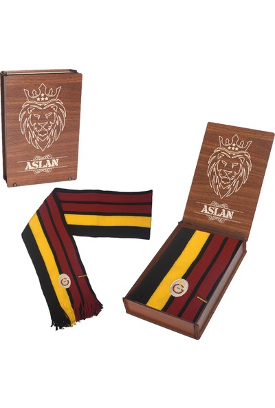 Galatasaray Orijinal Lisanslı Dokuma Atkı Hediyelik Ahşap Kutulu