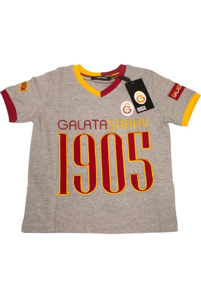 Galatasaray Orijinal Lisanslı Nakış Işlemeli Çocuk Tshirt 1905 Gri