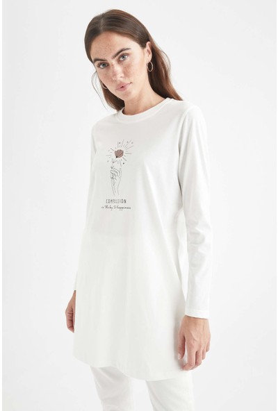 DeFacto Yazı Baskılı Pamuklu Relax Fit Tunik V5516Az21Au