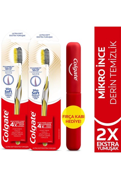 Colgate Mikro Ince Gelişmiş Gold Ekstra Yumuşak Diş Fırçası x 2 Adet + Diş Fırçası Kabı Colgate Mikro Ince Gelişmiş Gold Ekstra Yumuşak Diş Fırçası x 2 Adet + Diş Fırçası Kabı