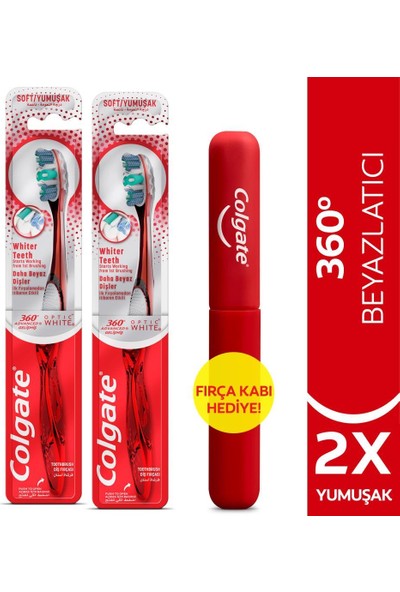 Colgate 360 Gelişmiş Optik Beyaz Yumuşak Beyazlatıcı Diş Fırçası x 2 Adet + Diş Fırçası Kabı Colgate 360 Gelişmiş Optik Beyaz Yumuşak Beyazlatıcı Diş Fırçası x 2 Adet + Diş Fırçası Kabı