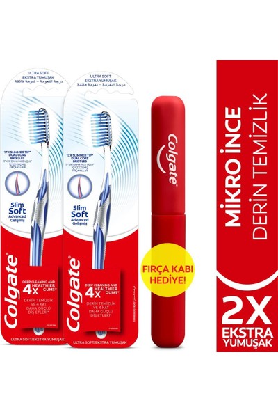 Colgate Mikro Ince Gelişmiş Ekstra Yumuşak Diş Fırçası x 2 Adet + Diş Fırçası Kabı Colgate Mikro Ince Gelişmiş Ekstra Yumuşak Diş Fırçası x 2 Adet + Diş Fırçası Kabı