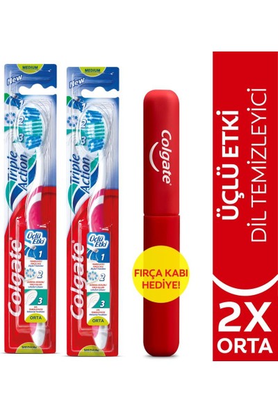 Colgate Üçlü Etki Orta Diş Fırçası x 2 Adet + Diş Fırçası Kabı Colgate Üçlü Etki Orta Diş Fırçası x 2 Adet + Diş Fırçası Kabı