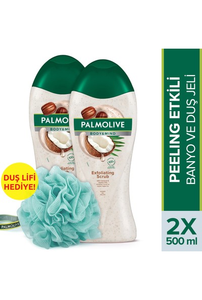 Palmolive Body & Mind Hindistan Cevizi Peeling Etkili Banyo Ve Duş Jeli 500 ml x 2 Adet + Duş Lifi Hediye Palmolive Body & Mind Hindistan Cevizi Peeling Etkili Banyo Ve Duş Jeli 500 ml x 2 Adet + Duş Lifi Hediye