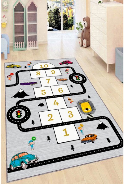 Umy Halı Yollu Oyun Dijital Baskılı Kaymaz Taban Yıkanabilir Çocuk Halısı