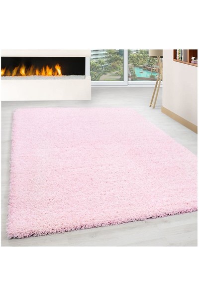 Ayyıldız Shaggy Halı 30 mm Uzun ve Yüksek Tüylü Düz Pembe Renkli