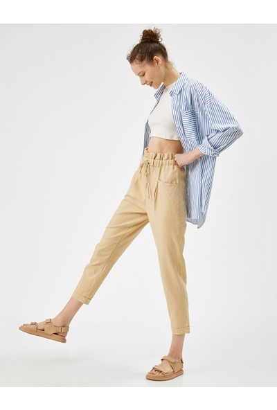 Koton Kadın Keten Pantolon Belden Bağlamalı