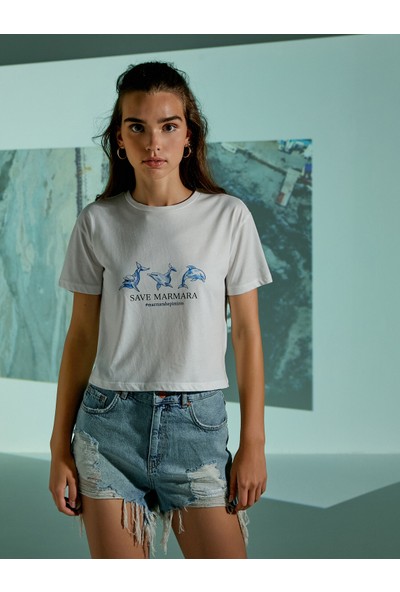 Koton Kadın Marmara Temalı Baskılı Tişört Pamuklu