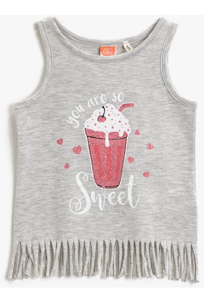 Koton Kız Bebek Püsküllü Atlet Pamuklu Bisiklet Yaka Baskılı