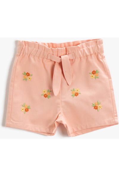 Koton Kız Bebek Çiçekli Şort Belden Bağlamalı Pamuklu