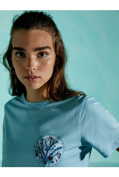 Koton Marmara Temalı Baskılı Tişört Pamuklu