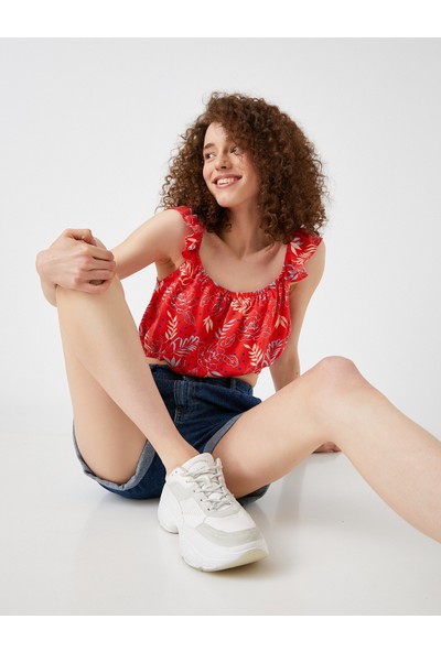 Koton Kadın Crop Bluz Desenli Askılı