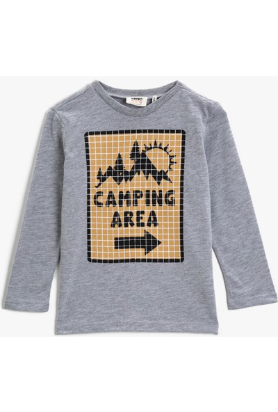 Koton Baskılı T-Shirt Uzun Kollu Pamuklu