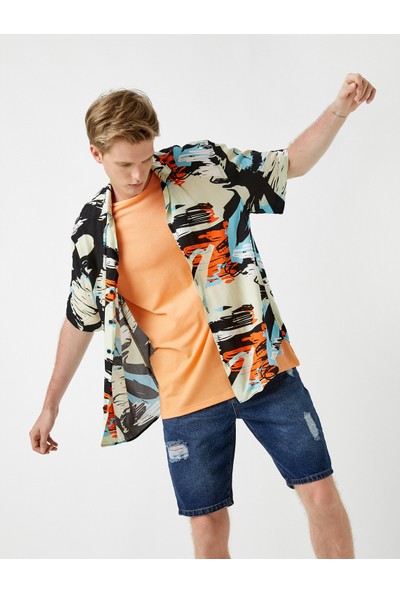 Koton Erkek Eskitilmiş Jean Şort Pamuklu