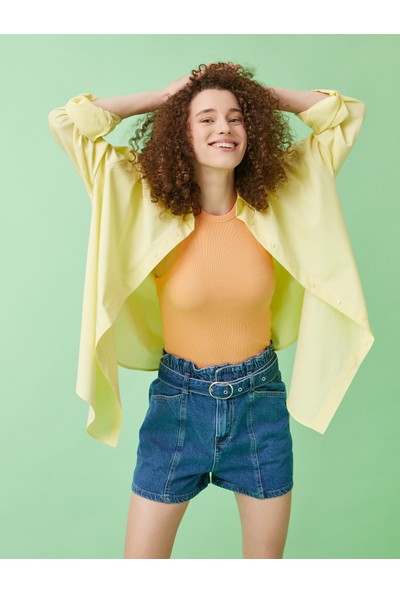 Koton Kadın Pamuklu Kemerli Cepli Şort