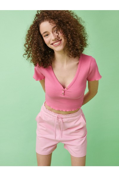 Koton Kadın Crop T-Shirt Fitilli Pamuklu