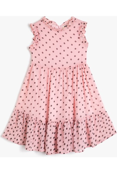 Koton Kız Çocuk Bisiklet Yaka Fırfırlı Puantiyeli Elbise