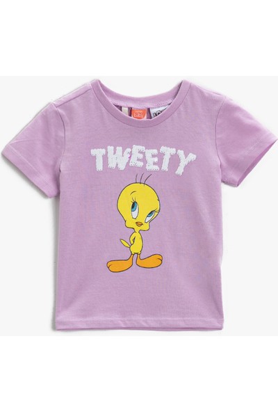 Koton Kız Bebek Tweety Tişört Kısa Kollu Lisanslı Baskılı Pamuklu