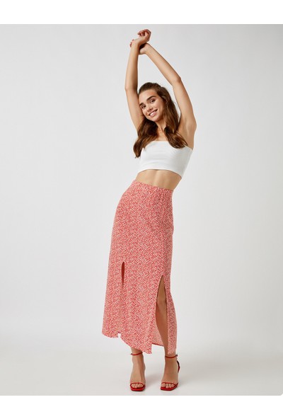 Koton Kadın Önden Yırtmaçlı Desenli Etek