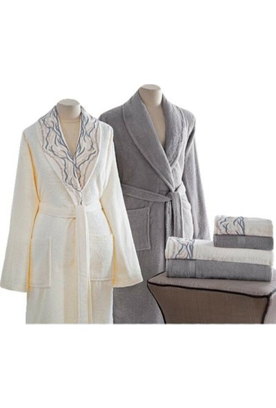 Özdilek Elegant 6 Parça Aile Bornoz Seti Gri Krem Özdilek Elegant 6 Parça Aile Bornoz Seti Gri Krem