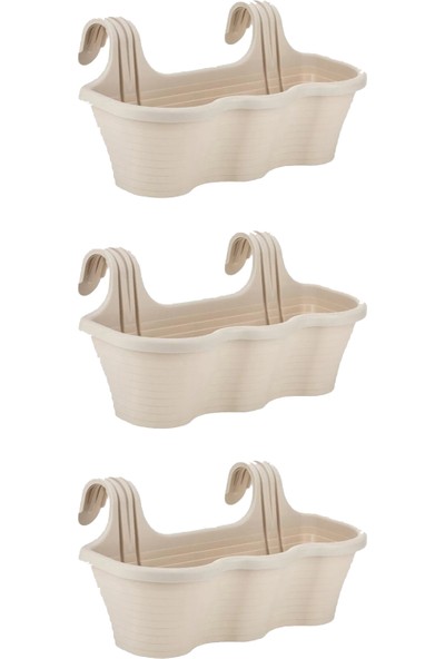 Minia Bahçe Tom5 Askılı Balkon Saksı 3'lü 53CM 10 Litre Kirli Beyaz Minia Bahçe Tom5 Askılı Balkon Saksı 3'lü 53CM 10 Litre Kirli Beyaz