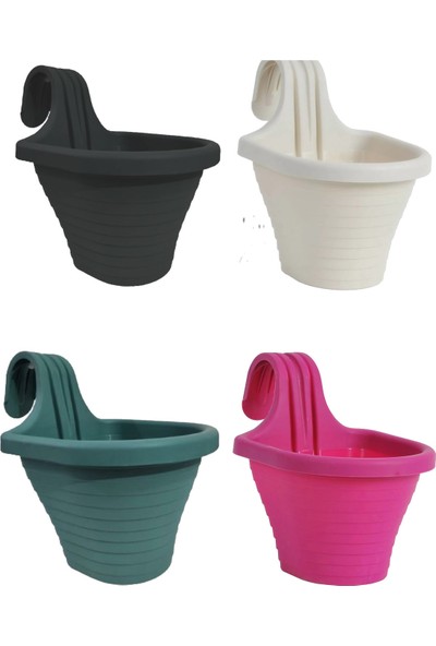 Minia Bahçe Tom1 Askılı Balkon Saksı 20 cm 3 Litre 4'lü Antrasit - Fuşya - Yeşil - Kirli Beyaz