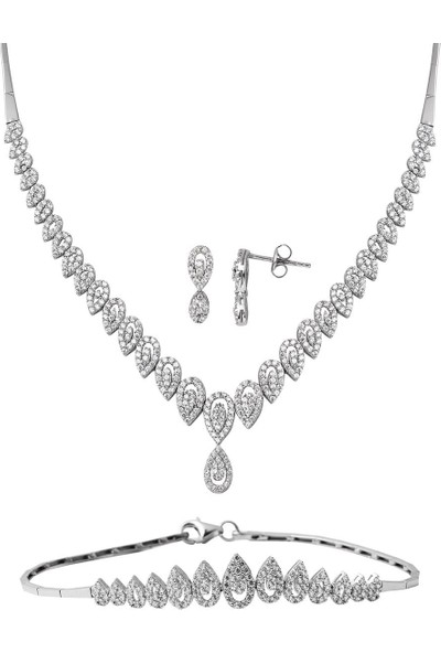 Bilezikci Damlalar 14 Ayar Beyaz Altın Set