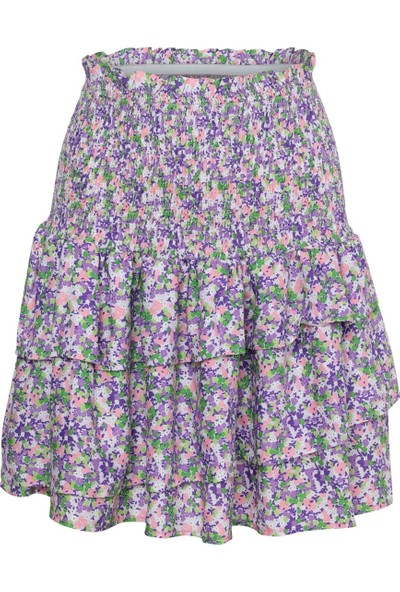 Quzu Çiçekli Gipeli Mini Etek Mor Quzu Çiçekli Gipeli Mini Etek Mor