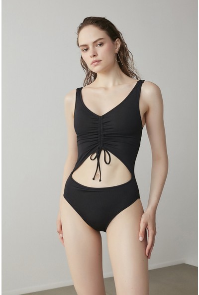 Penti Siyah Ribbed Basic Monokini
