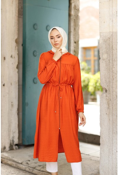 Meqlife Belden Bağlamalı Fermuarlı Kap - Kiremit