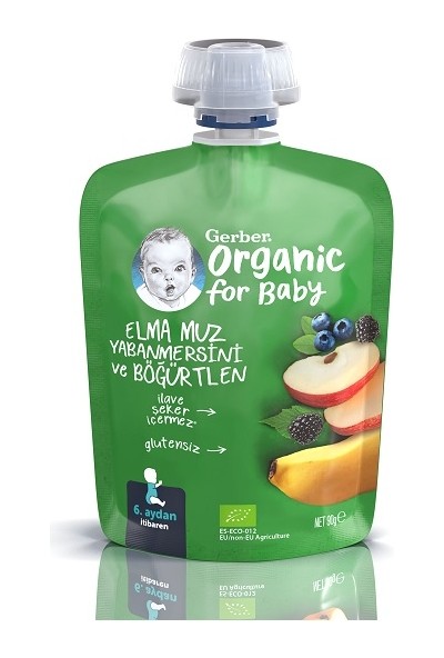 Gerber Organik Elma Muz Yabanmersini ve Böğürtlen Püresi 90 gr Gerber Organik Elma Muz Yabanmersini ve Böğürtlen Püresi 90 gr