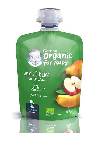 Gerber Organik Elmalı ve Muzlu Armut Püresi 90 gr Gerber Organik Elmalı ve Muzlu Armut Püresi 90 gr