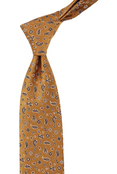 Kravatkolik Safran Şal Desen Mendilli Klasik Kravat KK10844