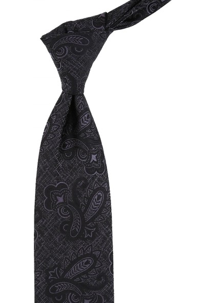 Kravatkolik Siyah Şal Desen Mendilli Klasik Kravat KK10829