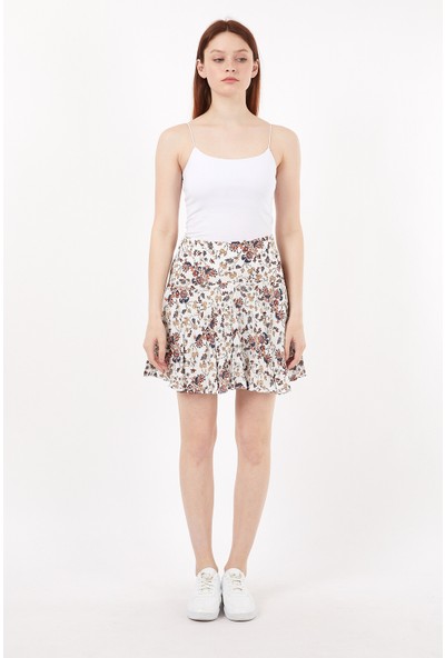 Viking Jeans Beli Lastikli Piliseli Etnik Desenli Şortlu Etek