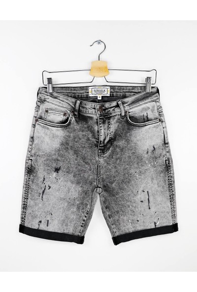 Siksilk Distressed Washed Grey Slim Fit Kot Şort