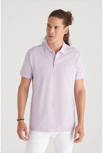 Avva Erkek Lila Polo Yaka Jakarlı Slim Fit T-Shirt A11Y1204 Avva Erkek Lila Polo Yaka Jakarlı Slim Fit T-Shirt A11Y1204