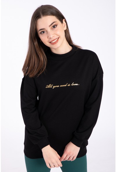 Giysa Yarım Balıkçı Yazı Baskılı Örme Siyah Sweat 20222 Giysa Yarım Balıkçı Yazı Baskılı Örme Siyah Sweat 20222