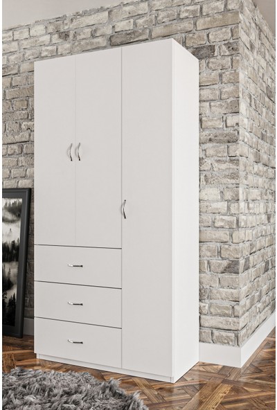 Aeka AE-1069 Polo Beyaz 3 Kapaklı 3 Çekmeceli Gardırop, Raflı, Askılıklı Aeka AE-1069 Polo Beyaz 3 Kapaklı 3 Çekmeceli Gardırop, Raflı, Askılıklı