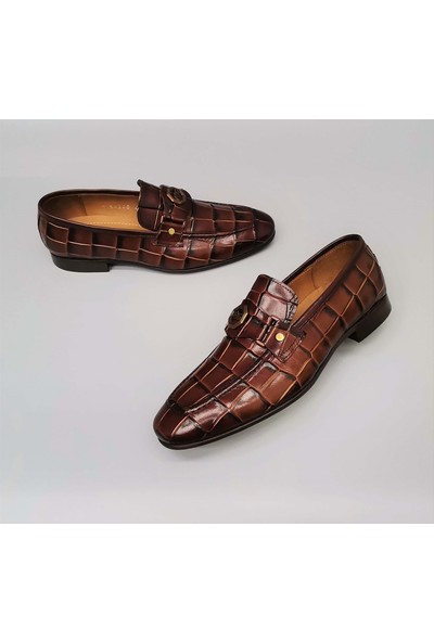 Cassido Shoes Deri Kroko Baskılı Erkek Taba Klasik Ayakkabı Cassido Shoes Deri Kroko Baskılı Erkek Taba Klasik Ayakkabı