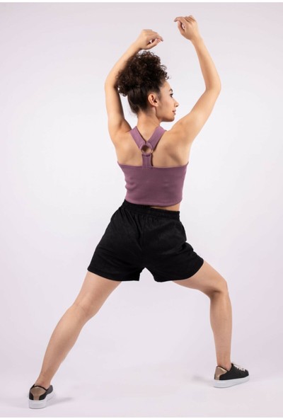 Dds Kendinden Desenli Yeni Model Kadın Pudra Pembe Şort Capri Şrt