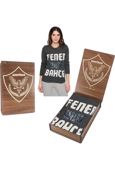 Fenerbahçe Orijinal Lisanslı Kadın Tribün Örgü Kazak Özel Hediyelik Ahşap Kutulu