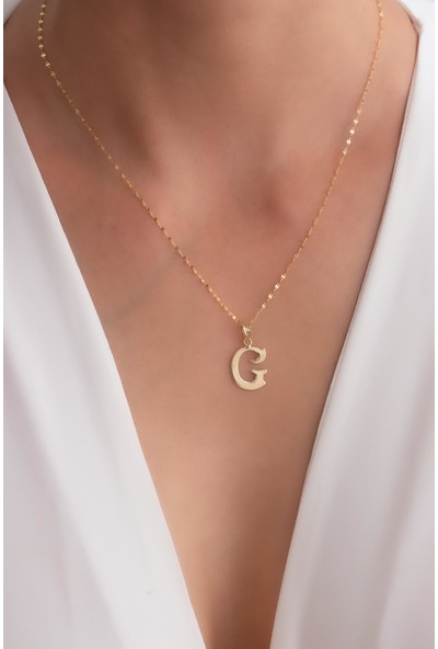 BayarGold 14 Ayar Altın G Harfli Plaka Kolye